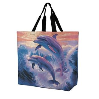 Generic LArt Des Dauphins Sac Fourre-Tout Imperm&eacute;able Tote Bag D&eacute;contract&eacute; Sac Courses Pour Gym Travail Universit&eacute;
