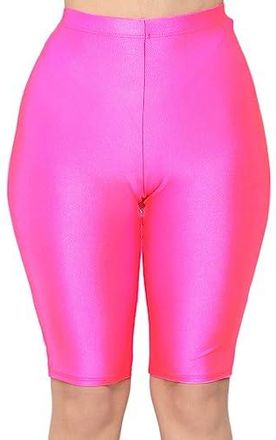 Onsoyours Femmes Shorts de Yoga Taille Haute Legging de Sport avec Poches Jogging Danse Course Gym Brillant Pantalon de Cycliste A Rose XL