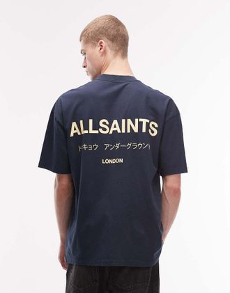 AllSaints Underground - T-shirt &agrave; logo imprim&eacute; au dos - Bleu et jaune