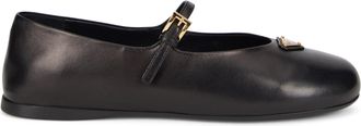 Prada Womens Leather Ballet Flats With Ankle Tie Black Lambskin Ballerina Shoes