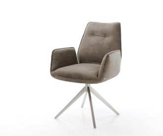 DELIFE Drehstuhl Zoa-Flex Mikrofaser Taupe Vintage Kreuzgestell breit Edelstahl 360&deg; drehbar Wippfunktion Taschenfederkern, Esszimmerst&uuml;hle