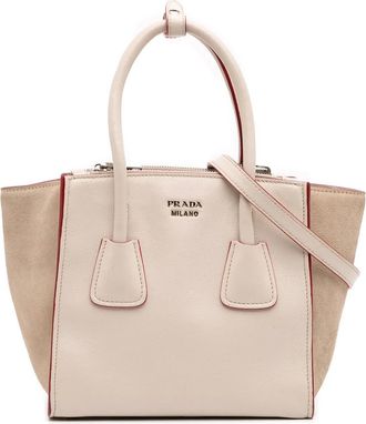 Prada Hobo Bags - Mini Scamosciato Trimmed Glace Calf Twin Pocket Sa - Gr. unisize - in Weiß - für Damen