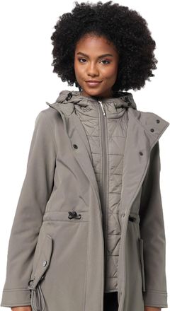 Marikoo Damen Softshell Mantel Übergangsjacke mit Kapuze B965 [B965-Mo-Presa-Dark-Grey-Gr.XL]