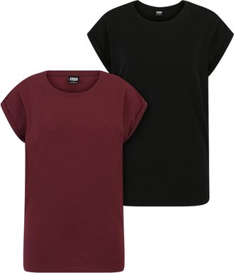 Urban Classics Damen Extended Shoulder Tee 2er Pack - Baumwoll T-Shirt mit &uuml;berschnittenen Schultern, Loose Fit Basic f&uuml;r Alltag, Freizeit & Streetwear,Cherry+Black,