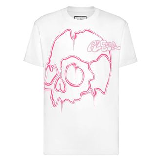 Philipp Plein Homme, Tops, Blanc, Taille: 4XL T-shirt Col Rond T&ecirc;te de Mort