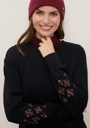 Tamaris Sweater mit Blumen-Stickerei aus elastischer Baumwollqualit&auml;t