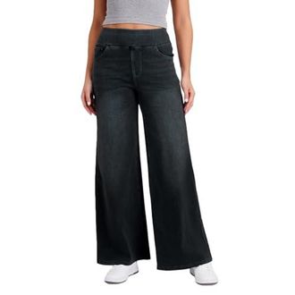 Generic Jean large pour femme, pantalon de surv&ecirc;tement taille haute &agrave; enfiler pour femme, pantalon en jean extensible ample avec contr&ocirc;le du ventre, jambe dro