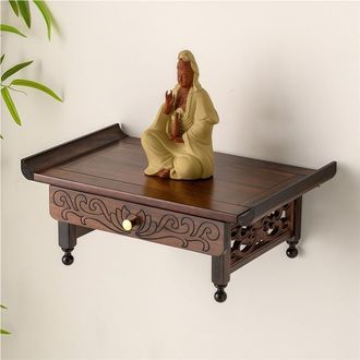 Generic Buddhistischer Puja-Tisch, wandmontierter Altartisch aus Massivholz mit Schublade, chinesischer Stil f&uuml;r Meditation, Gebet und Opfergaben von Buddha-S