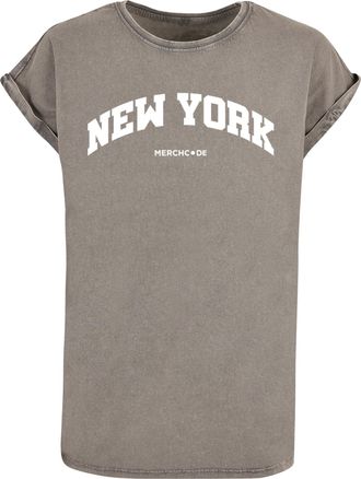 Merchcode Merchcode Womens MP0007665-Ladies New York Wording-Acid Washed T-Shirt, Asphalt, L
