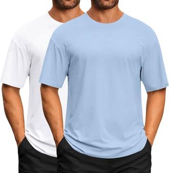 Generic Chemise unie pour homme 2026 en coton - T-shirt d&eacute;t&eacute; d&eacute;contract&eacute; &agrave; col rond et manches courtes - T-shirt classique basique 2 pi&egrave;ces pour int&eacute;rieur et 