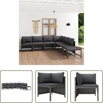 vidaXL vidaXL Garten Lounge Set - 7-tlg. Garten-Lounge-Set mit Kissen Poly Rattan Grau