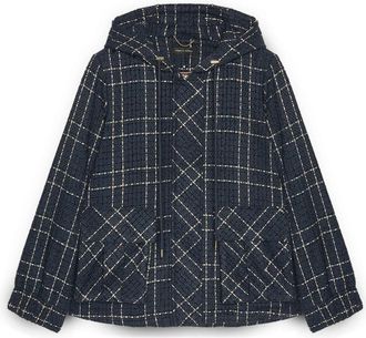 Fiorella Rubino Femme, Vestes, Bleu, Taille: 54 FR Veste Jacquard &agrave; Carreaux avec Capuche