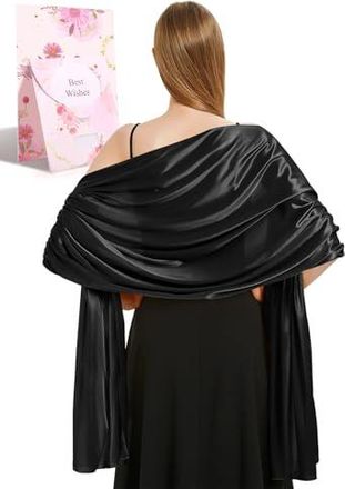 Heekpek Satin Foulard Chale Femme Mariage Echarpes pour Robe de Soir&eacute;e &Eacute;l&eacute;gant Chic Etole Femme pour Soir&eacute;e C&eacute;r&eacute;monies F&ecirc;tes Mariage, Noir, Taille unique