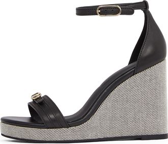 Tommy Hilfiger Damen Wedge Espadrilles Sandal Leather aus Leder, Schwarz (Black), 42