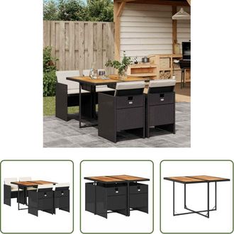 vidaXL vidaXL Gartenstuhl - 5-tlg. Garten-Essgruppe mit Kissen Schwarz Poly Rattan