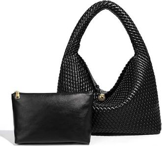 Generic Grand sac fourre-tout tiss&eacute; pour femme, sac &agrave; bandouli&egrave;re en cuir v&eacute;g&eacute;talien tress&eacute; souple sous les bras, sac &agrave; poign&eacute;e sur le dessus avec sac &agrave; main 