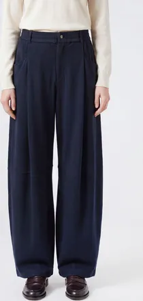 Brunello Cucinelli Pantalon large &agrave; taille haute en soie et coton &agrave; pinces