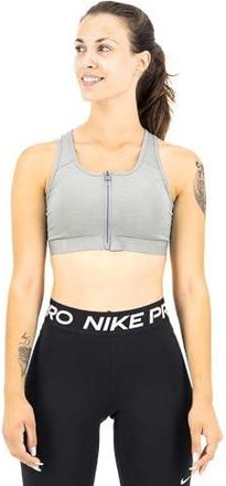 Nike Nike Swoosh Soutien-gorge de sport rembourr&eacute; avec fermeture &eacute;clair sur le devant pour femme Soutien moyen, gris, Taille S