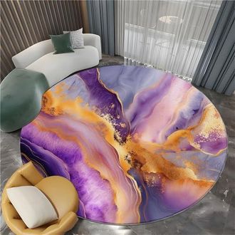 Generic Violet Abstrait Tapis Rond Salon, Exquise Texture DAgate Impression Tapis de Sol Décoration Antidérapant pour Chambre Cuisine Balcon Terrasse Salle à 