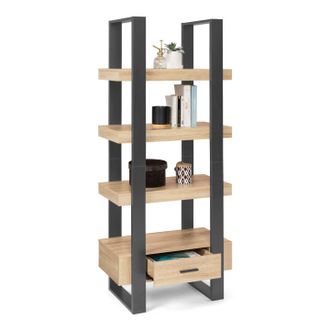 IDMarket Regal mit 4 Ebenen mit Schublade Phoenix, Holz und Schwarz