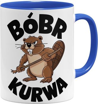 OM3 witzige Kaffee-Tasse mit Spruch - Bobr Kurwa - viral Meme - Beaver - Biber - Bober - Keramik Becher - 325ml - Beidseitig Bedruckt - Blau