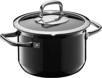 WMF Fusiontec Compact Kochtopf klein 18 cm, Fleischtopf Induktion 2,4l, Glasdeckel, High-Tech Keramik, stapelbar, kratzfest, schwarz
