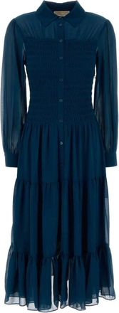 Michael Kors Femme, Robes, Bleu, Taille: 40 FR Smocked Georgette Shirtdress