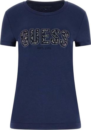 Guess Femme, Tops, Bleu, Taille: 46 FR T-shirt imprim&eacute; &agrave; manches courtes orn&eacute; de strass
