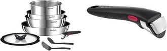 T-fal Ingenio Batterie de cuisine 8 pièces, Poêles, Casseroles, Poignée amovible, Induction & Ingenio Poignée amovible noire, Empilable, Verrouillage sécuri