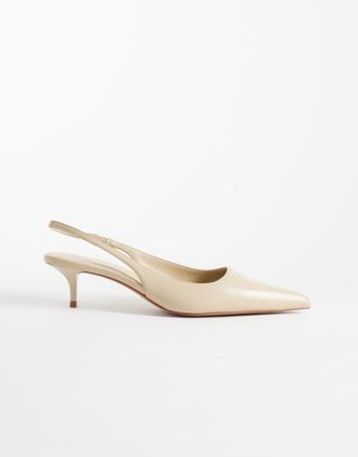 Mango Slingback-Schuhe aus 100% Leder in Ecru mit Absatz-Neutral