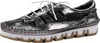 Gemini Damen Sneaker Leder Cutouts sportliche Schn&uuml;rschuhe 382345, Gr&ouml;&szlig;e:38 EU, Farbe:Silber