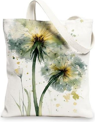 Generic Sacs fourre-tout en toile à motif floral artistique, sacs dépicerie réutilisables, légers et lavables en toile avec bandoulière, blanc, 13x15 Inch