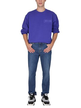 Moschino Logo Patch Cotton Sweatshirt - Blue
