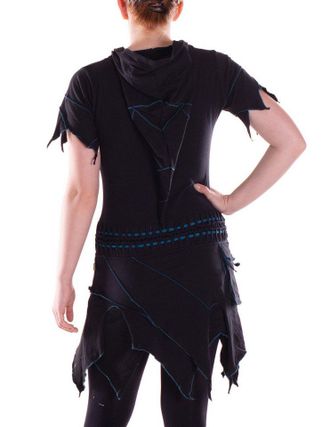 vishes Zipfelkleid Kurzarm-Kleid Damen Kapuze Patchwork Jersey Baumwolle Alternative Mode, Boho, Hippie, Ethno, Festival