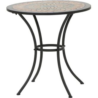 Siena Garden Tisch Prato rund &Oslash; 70 cm Gestell aus Stahl in matt schwarz, Tischplatte aus Keramik in Mosaikoptik