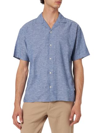 Jack & Jones Herren JJLINEN Resort Shirt SS Hemd12248594,Faded Denim,L