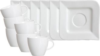 Ritzenhoff & Breker Melodie Espresso-Set 12-teilig, Espressotassen (80 ml) mit Untertassen (11 cm) für 6 Personen, Extravagante Formensprache und schlichtes Design, Porze
