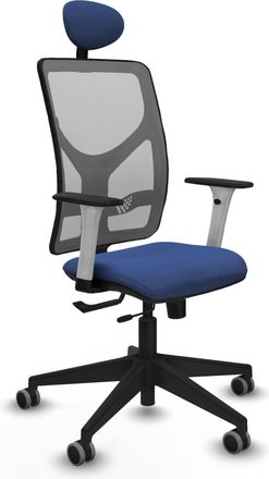 Piqueras y Crespo B&uuml;rostuhl mit wei&szlig;en und schwarzen Armlehnen, h&ouml;henverstellbare Lendenwirbelst&uuml;tze und festes Kopfteil, ausgestattet mit Syncro/Traslack. Grau/Marineb