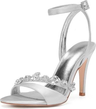 Generic Chaussures De Mariage Femme Sandale &Agrave; Talon Mari&eacute;e Bout Ouvert Mari&eacute;e Cheville Heeled Sandales Talons Aguilles Sexy 10.5Cm,Argent,39 EU