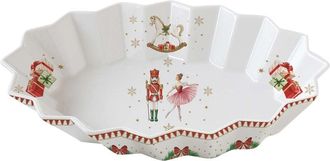 Easy Life Ovaler Weihnachtsteller aus Porzellan mit Nussknacker-Soldat und Ballerina 25x17 cm