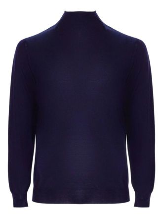 Fedeli pull en laine vierge &agrave; col montant - Bleu