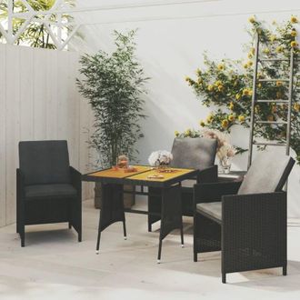 vidaXL Gartentisch Schwarz 70x70x72 cm Poly Rattan & Massivholz Akazie vidaXL