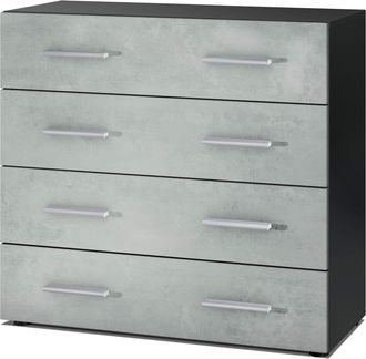 Vladon Sideboard Pavos, Kommode mit 4 Schubladen, Schwarz matt/Beton Oxid Optik (76 x 72 x 35 cm)