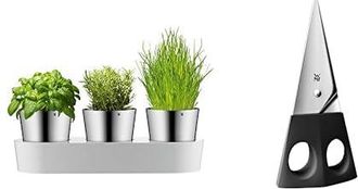 WMF Gourmet Kr&auml;utertopf mit Bew&auml;sserungssystem 3-teilig, Kr&auml;utergarten f&uuml;r die K&uuml;che, 36x 12,5X 12,5 cm, f&uuml;r frische K&uuml;chenkr&auml;uter, wei&szlig; & Kr&auml;uterschere E