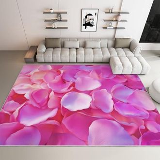 Generic Tapis pour Chambre denfant 120 x 170 cm, Tapis Onirique R&eacute;aliste Moderne Floral Doux &agrave; Poils Lavables Antid&eacute;rapant Rose pour Salon Salle &agrave; Manger Cham