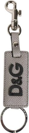 Dolce & Gabbana Homme, Accessoires, Gris, Taille: ONE Size Porte-Cl&eacute;s Logo en Cuir &Eacute;l&eacute;gant Anneau M&eacute;tallique