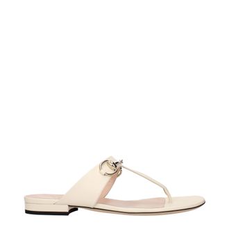 Gucci Femmes Tongs Cuir Beige/Ivoire