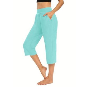 Generic Pantalon de yoga Capri ample et doux avec cordon de serrage pour femme, pantalon de jogging avec cordon de serrage, avec poche, vert menthe, 3XL