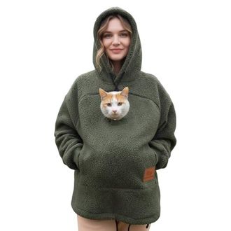 Generic Sweat &agrave; capuche de transport pour chat avec poche pour animal de compagnie - Fermeture &eacute;clair - Poche kangourou - Polaire chaude - Confortable - Pour 
