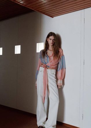 Mango Blouse rayures nou&eacute;e bleu - Femme - S - MANGO